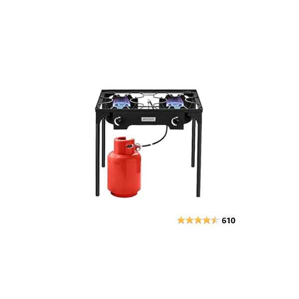 Rovsun 2 Burner Outdoor Propane Gas Stove 150,000 BTU High Pressure Stand Cooker Backyard ...